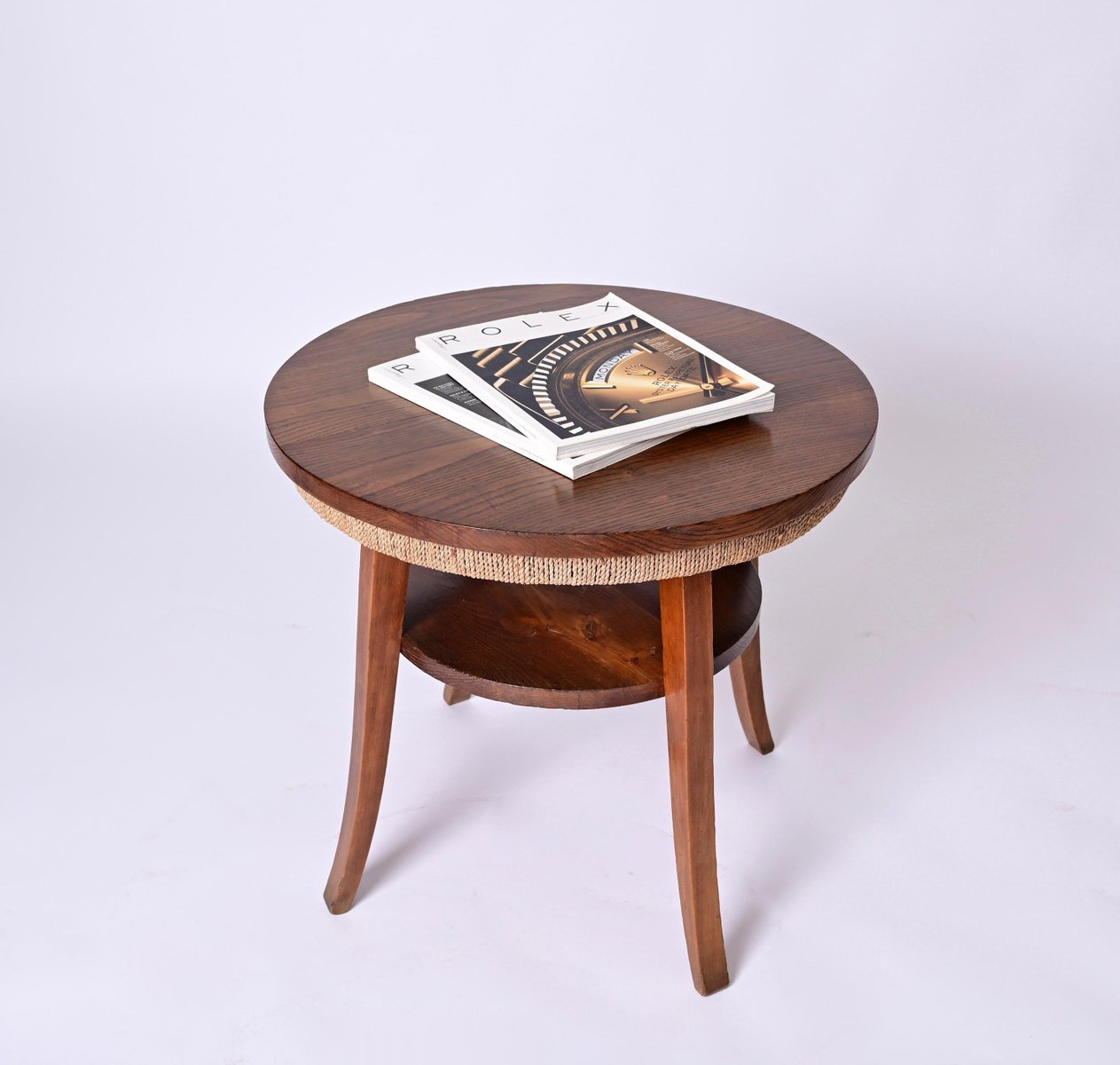Mid-Century Italian Two-Tier Round Rope and Chestnut Wood Coffee Table ...