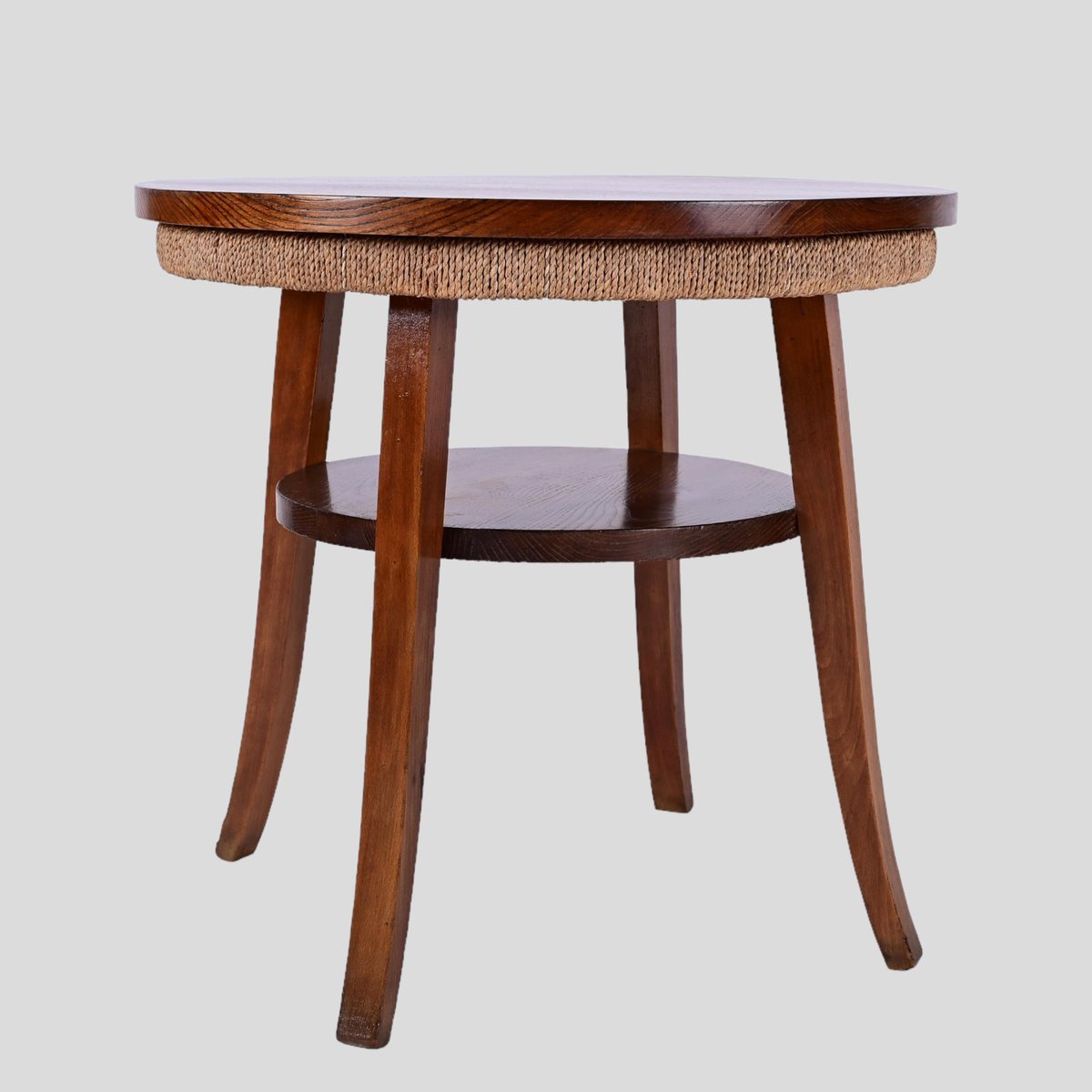 Mid-Century Italian Two-Tier Round Rope and Chestnut Wood Coffee Table ...