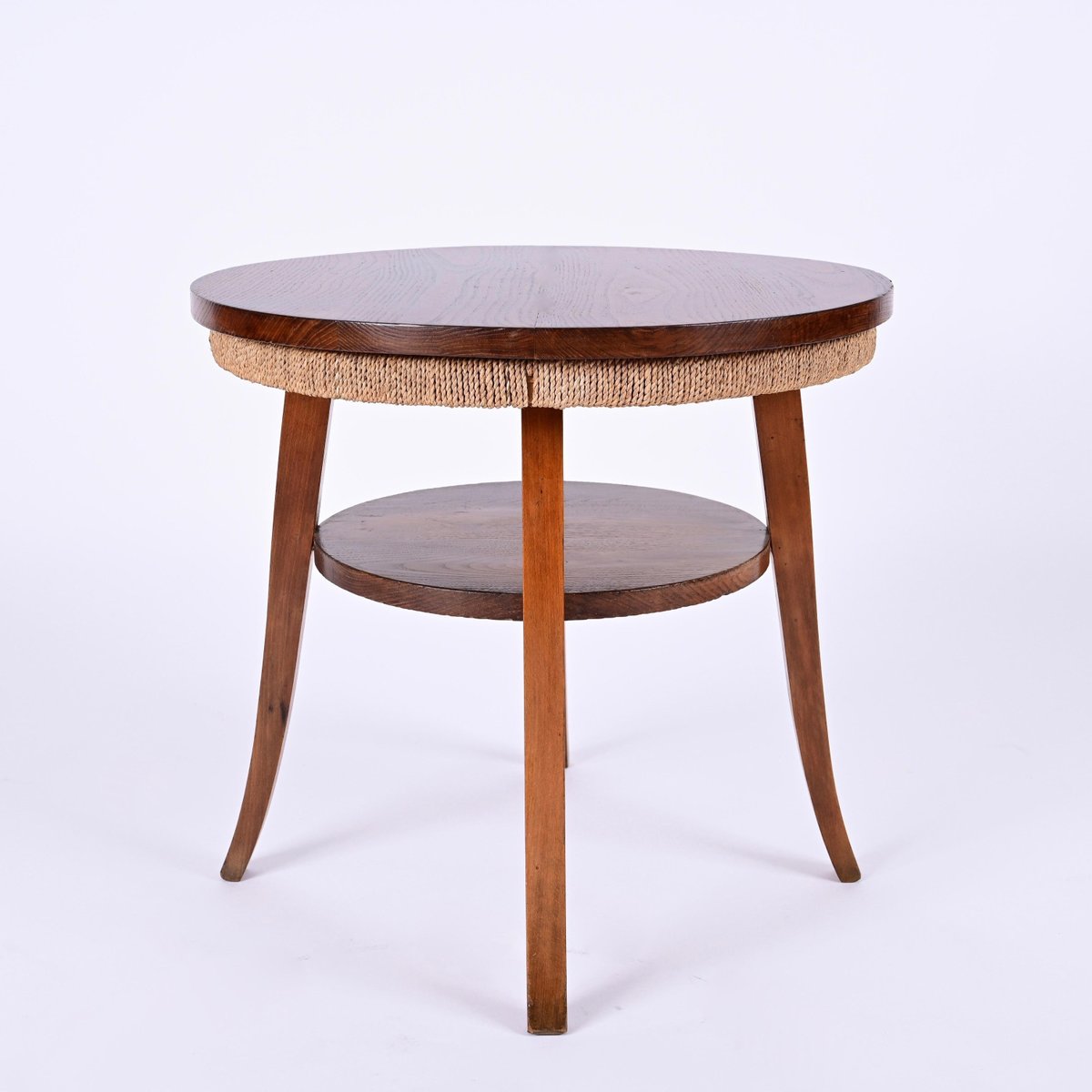 Mid-Century Italian Two-Tier Round Rope and Chestnut Wood Coffee Table ...