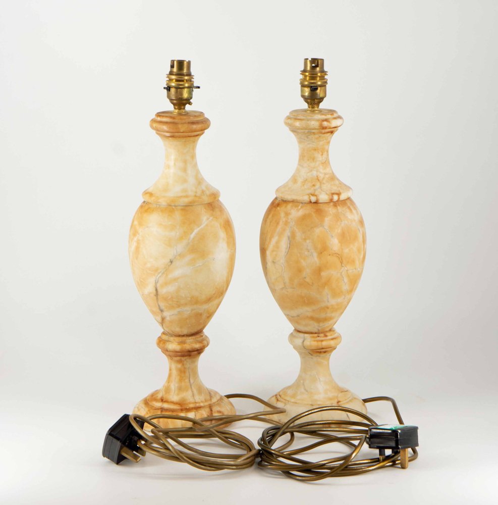 Vintage Alabaster Table Lamp Bases, 1980s, Set of 2 for sale at Pamono