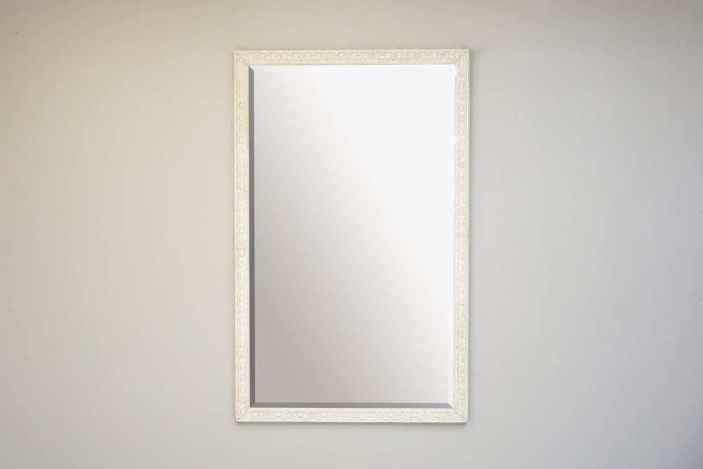 Specchio grande bianco in vetro e legno in vendita su Pamono