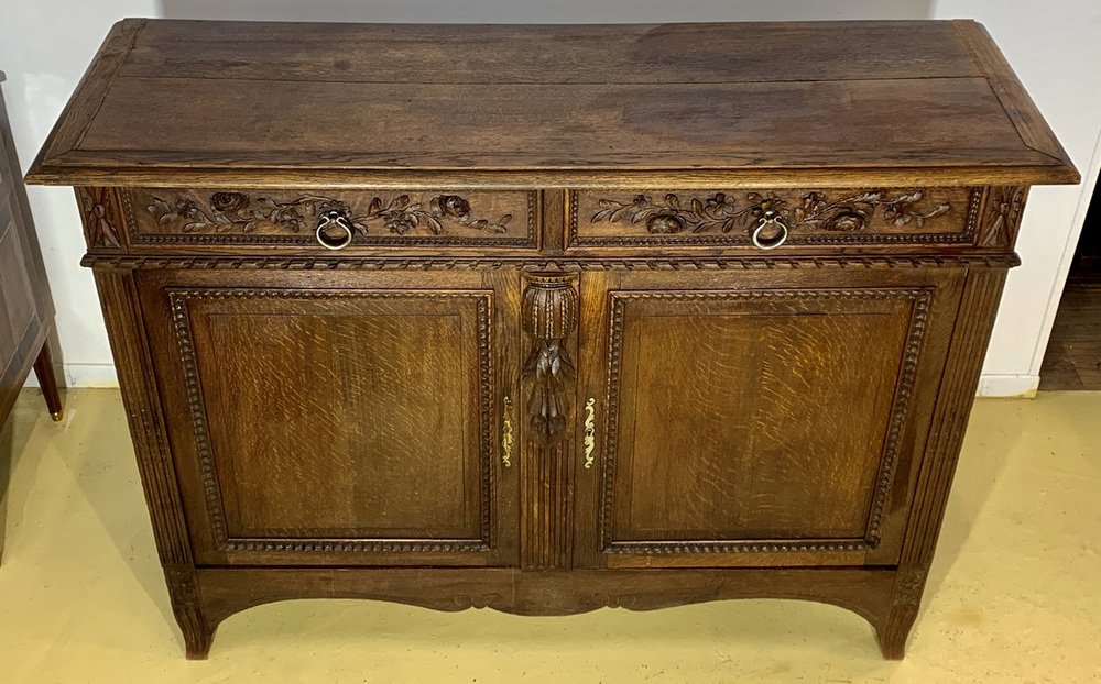 19th Century Low Buffet in Carved Oak with Flower Details for sale at ...