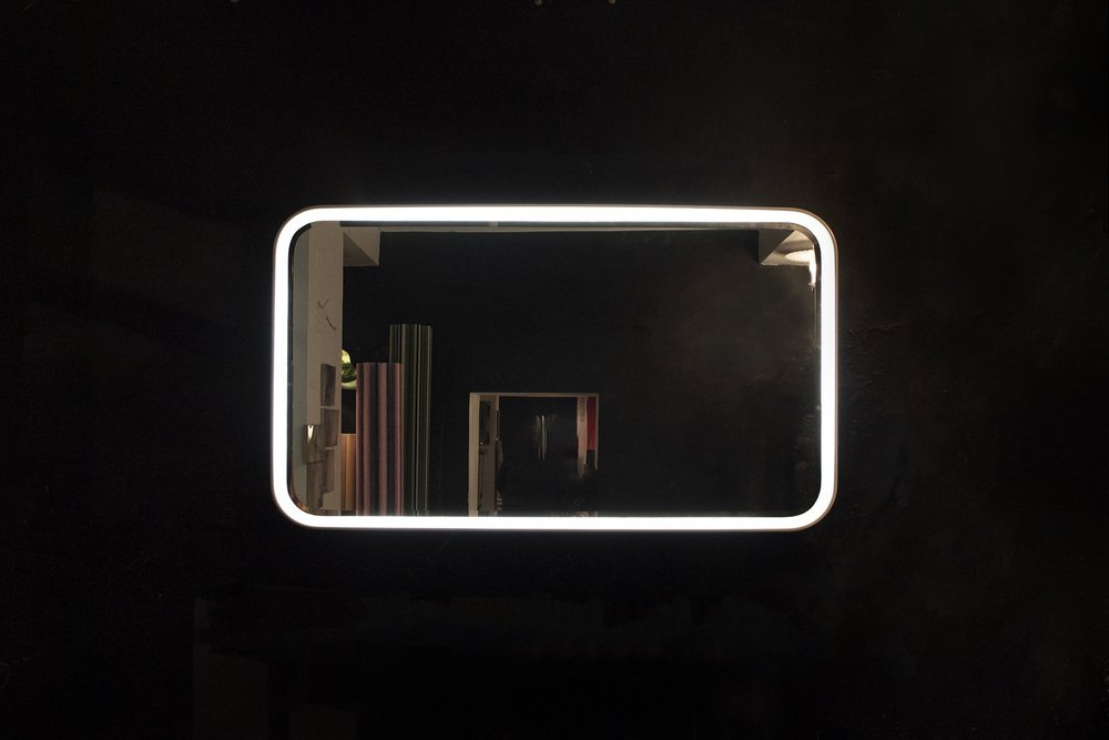 Italian Fiberglass Backlit Mirror, 1970s for sale at Pamono