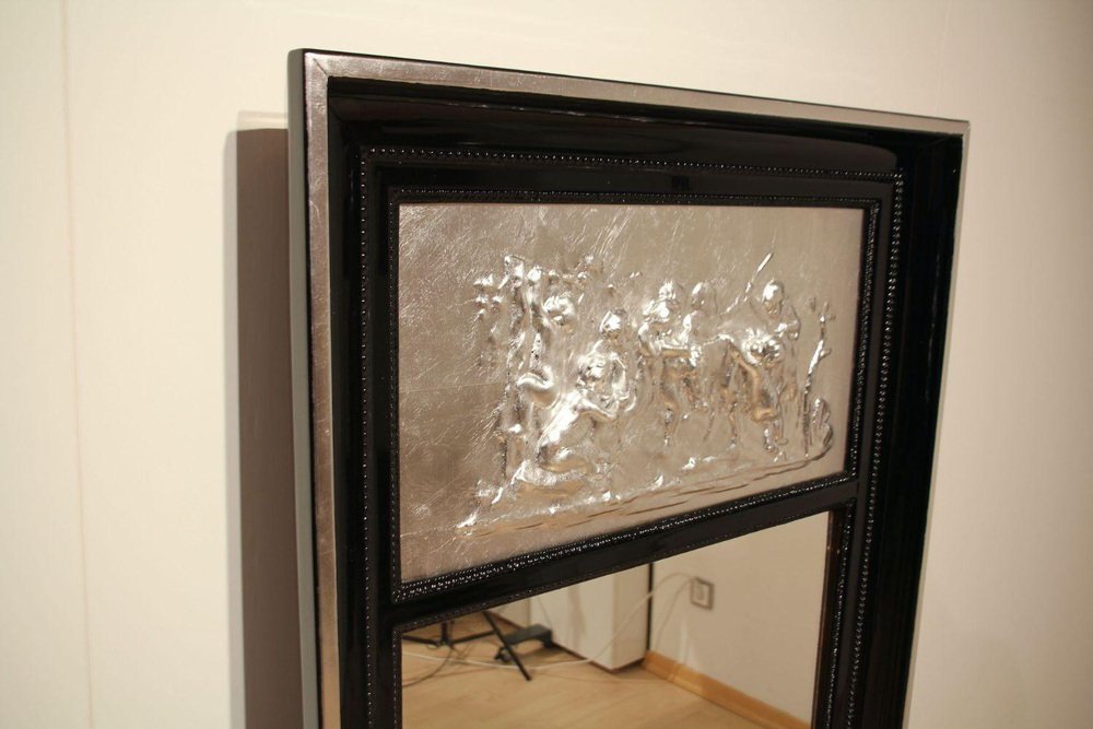 Large Art Deco Black Lacquer and Silver-Leaf Pillar Mirror, France ...