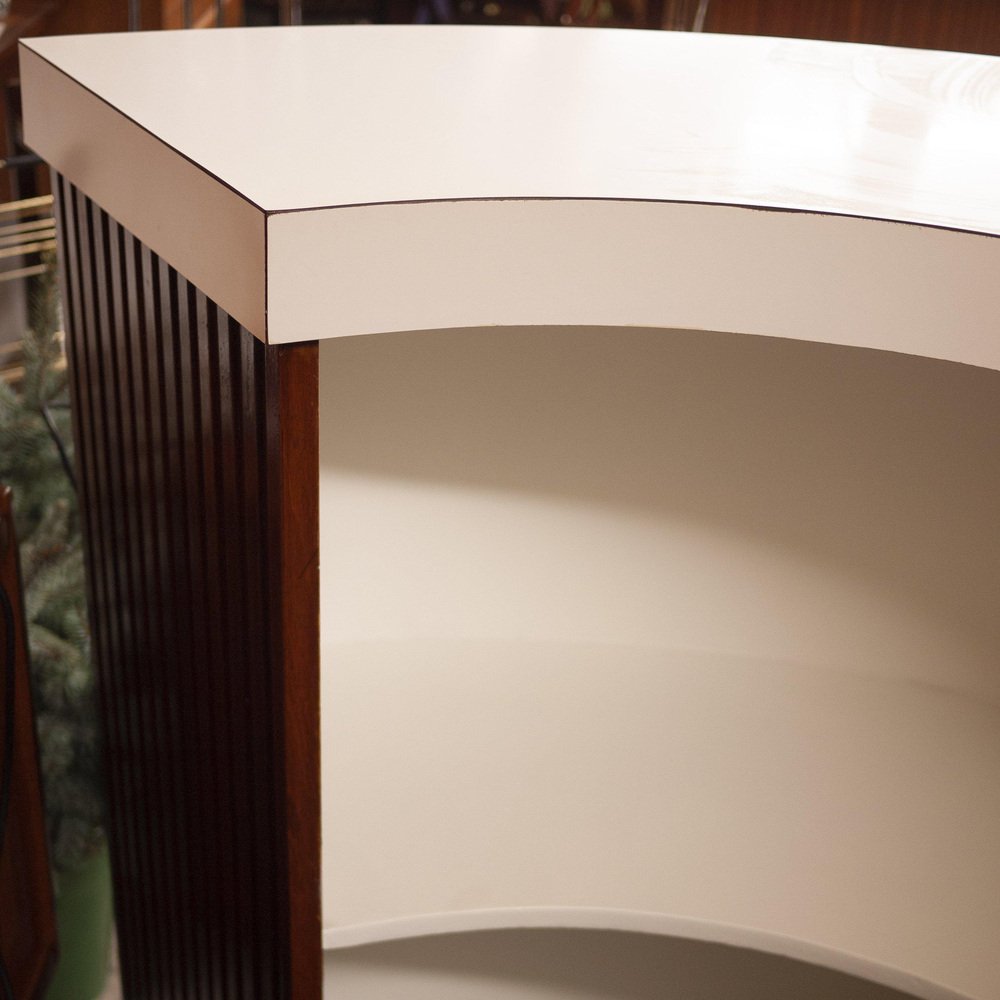 Vintage Semi Circle Wooden Slatted Bar with 3 Bar Stools, 1980s, Set of ...