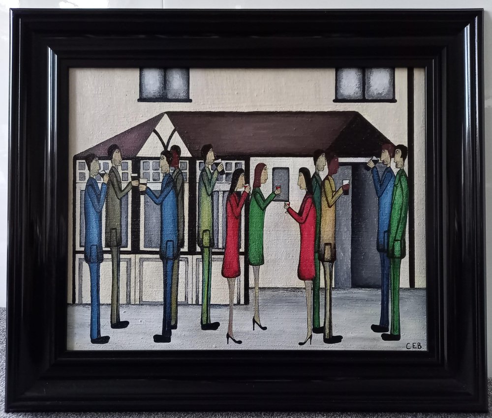 Christopher Barrow, Outside the Pub, 2022, Oil on Board for sale at Pamono