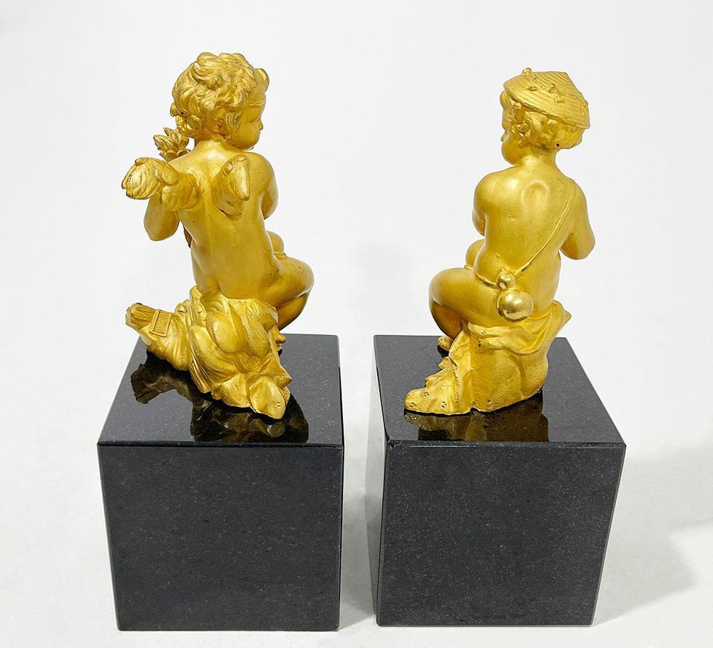 19th Century French Bronze Gilt Puttis, Set of 2 for sale at Pamono