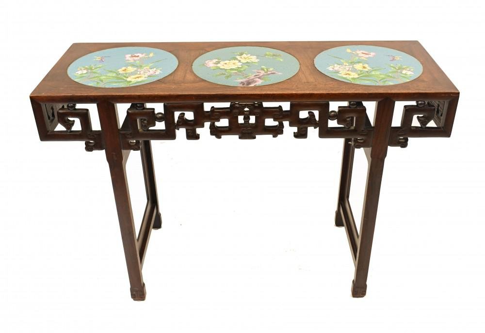 Chinese Hardwood Console Table with Cloisonne Porcelain Plates, 1920s ...