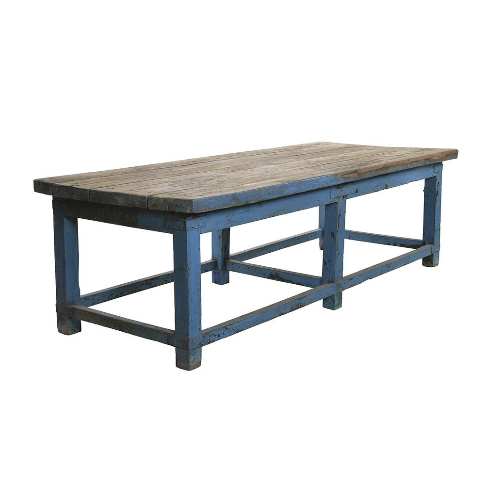 Table De Travail En Teck Avec Patine Bleue En Vente Sur Pamono