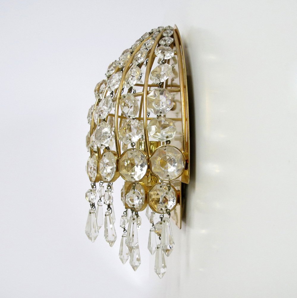 German Gold-Plated and Glass Wall Lamps from Palwa, 1960s, Set of 2 for ...