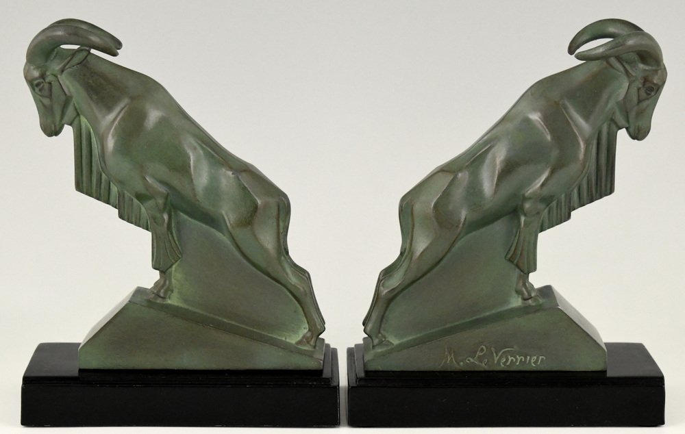 Art Deco Ram Bookends by Max Le Verrier, 1930, Set of 2 for sale at Pamono