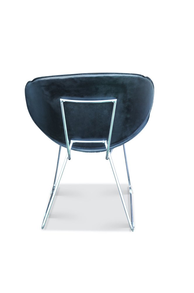 Black Leather and Tubular Chrome Curved Shell Armchair, 1970s for sale ...