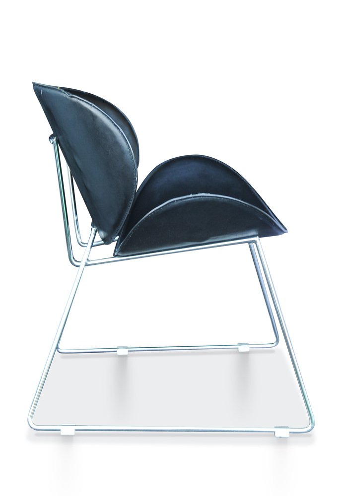 Black Leather and Tubular Chrome Curved Shell Armchair, 1970s for sale ...