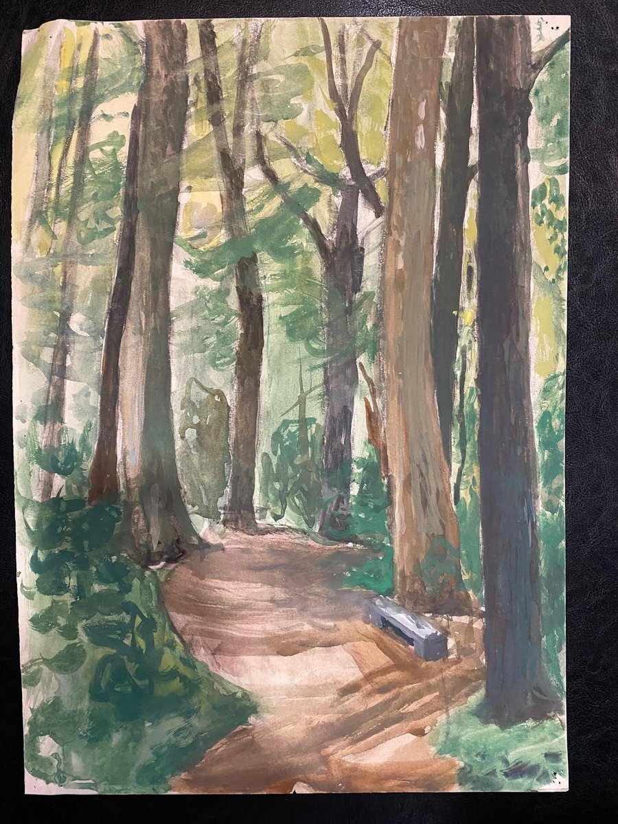 Isaac Charles Goetz, Banc en pierre sous les bois, 1960s, Watercolor ...