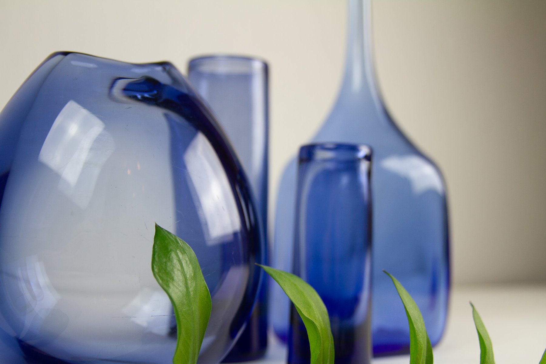 Vintage Danish Glass Vases in Sapphire Blue from Holmegaard, 1950s, Set ...