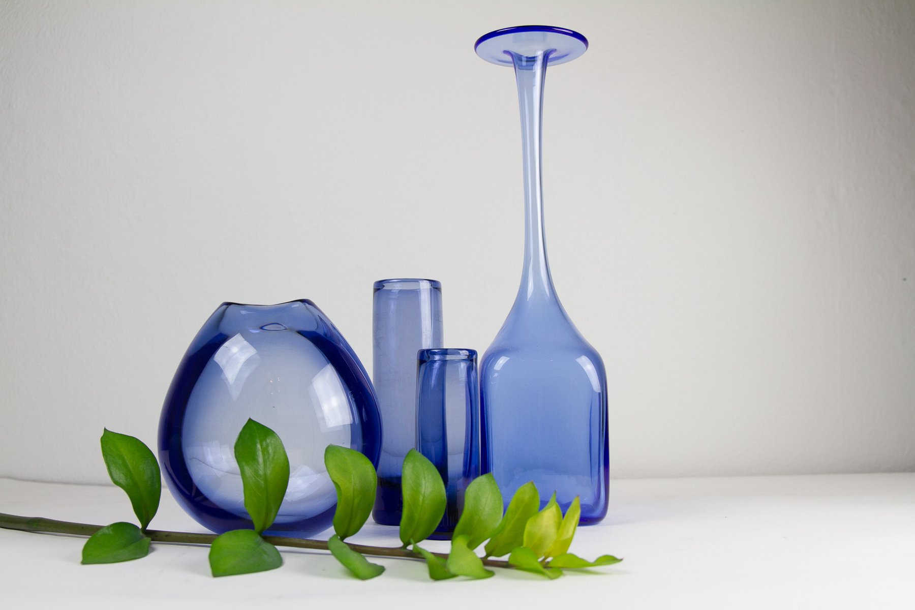 Vintage Danish Glass Vases in Sapphire Blue from Holmegaard, 1950s, Set ...