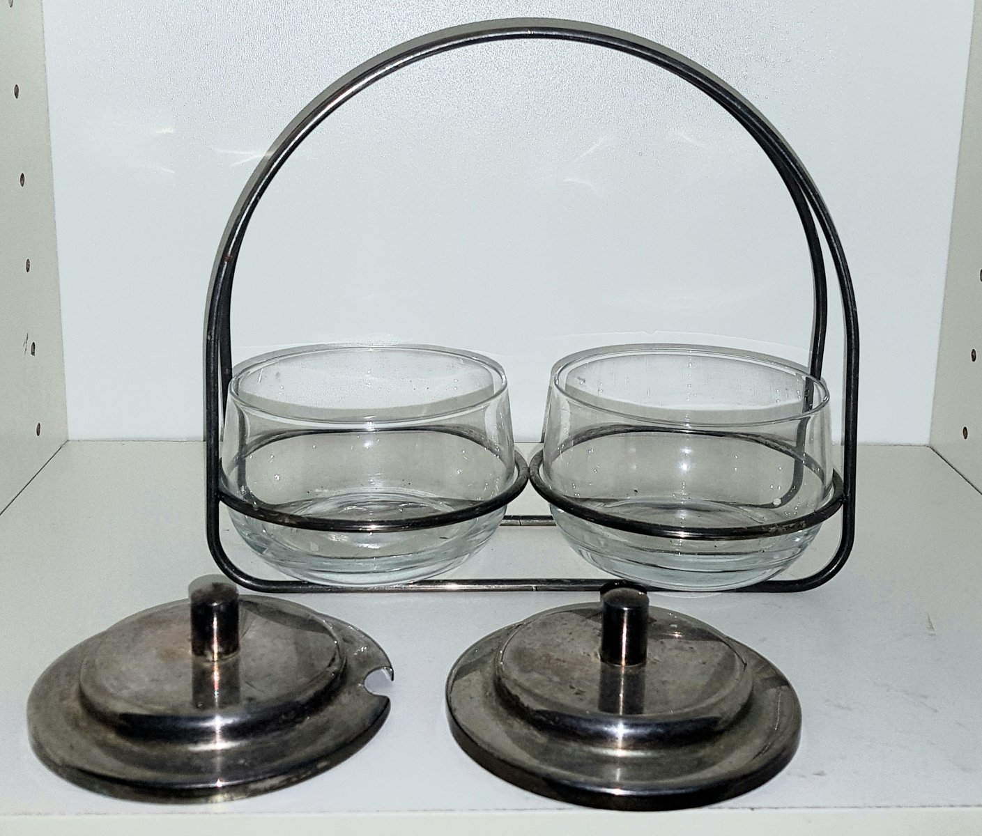 Silver-Plated Jam Jars with Stand, Set of 3 for sale at Pamono