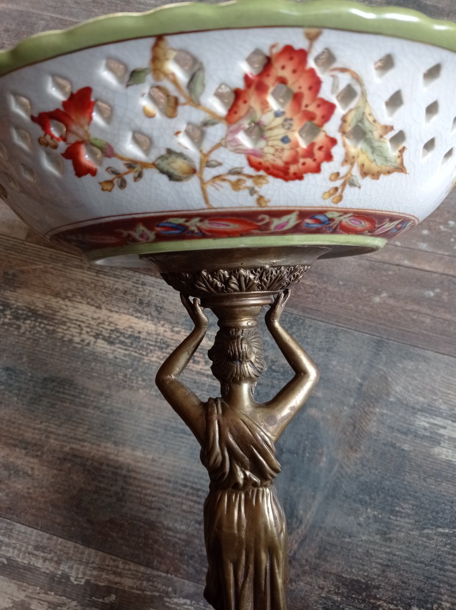 Gilded Metal and Porcelain Sculpture or Centerpiece by Wong Lee, 1895 ...