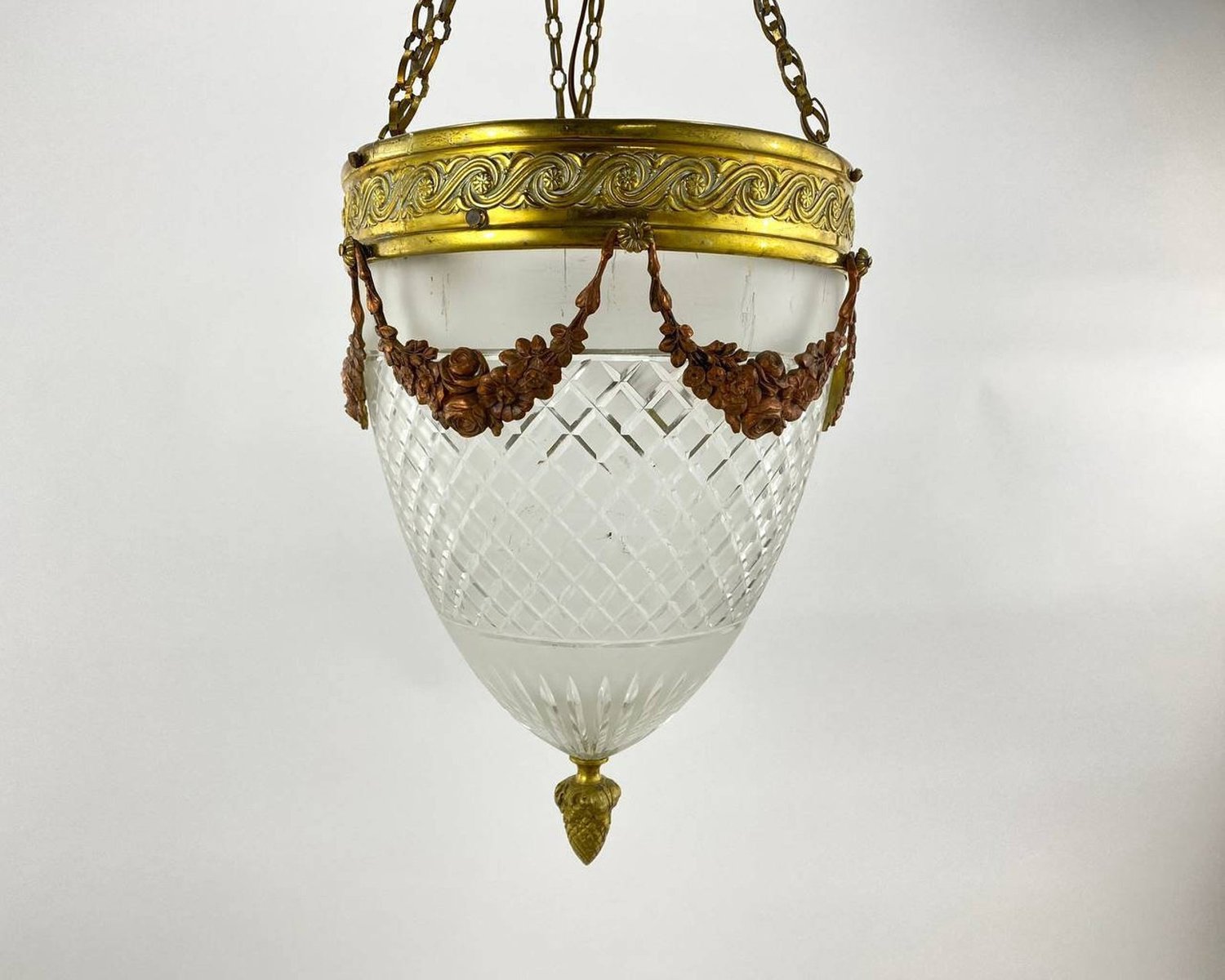 French Hanging Lantern in Crystal and Brass, 1950s for sale at Pamono