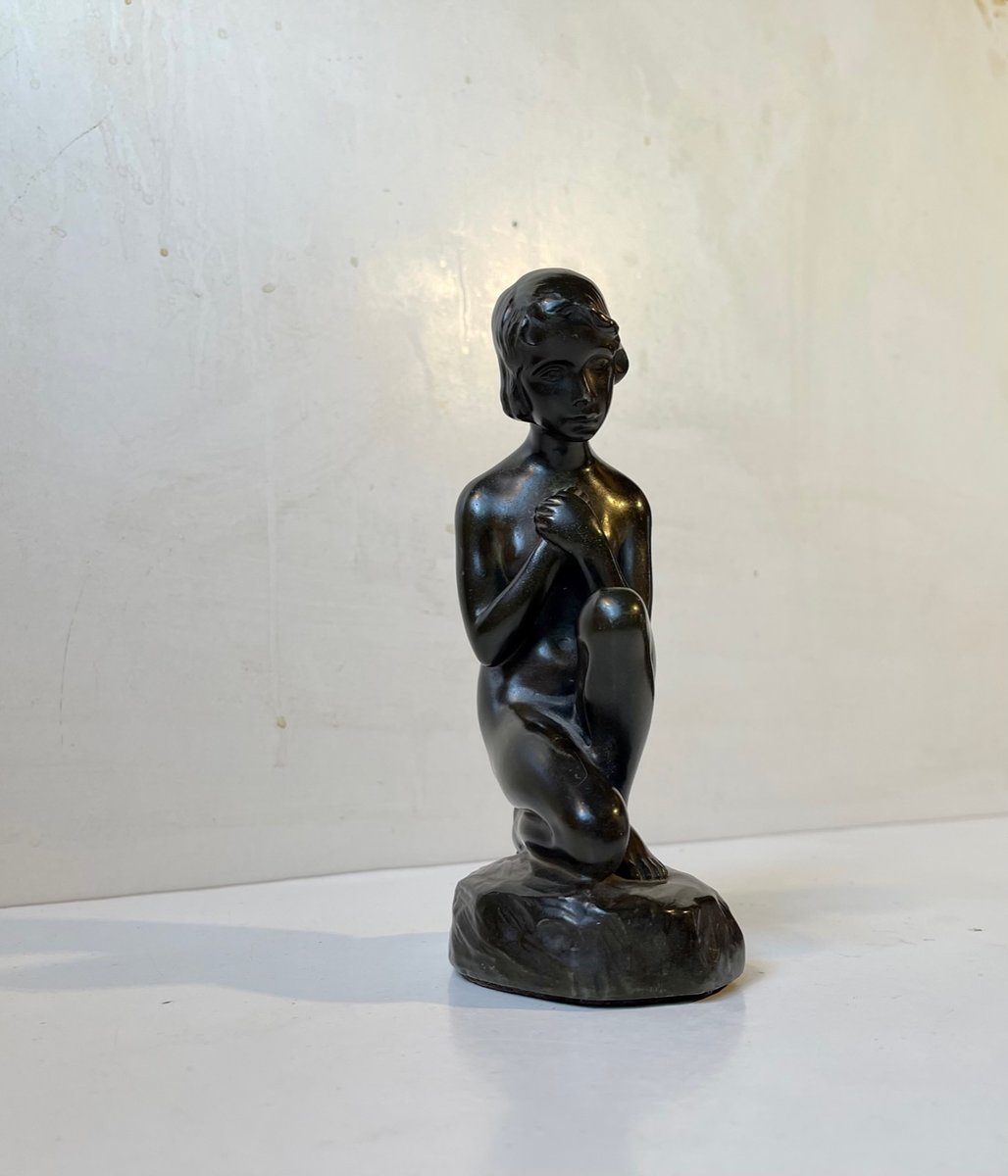 Patinated Sculpture of Young Woman by E. Borch for Just Andersen, 1930s ...