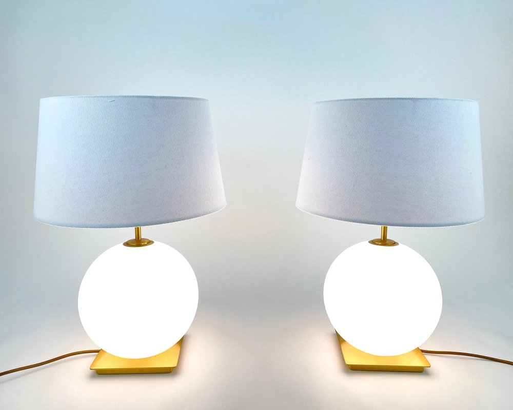 Vintage Opal Glass and Brass Table Lamps by Holtkötter, Germany, 2000s ...