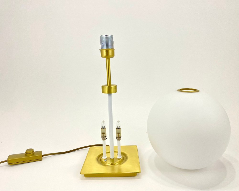 Vintage Opal Glass and Brass Table Lamps by Holtkötter, Germany, 2000s ...