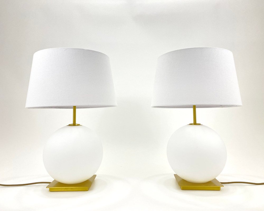 Vintage Opal Glass and Brass Table Lamps by Holtkötter, Germany, 2000s ...