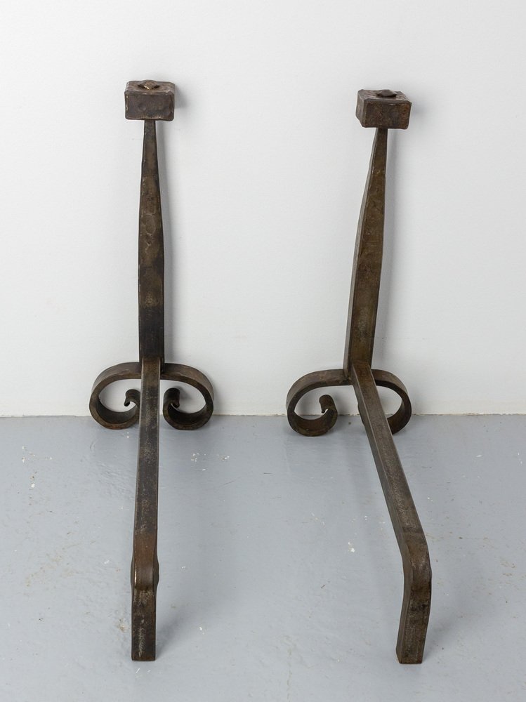 Wrought Iron Fireplace Andirons Firedogs, France, 1960s, Set of 2 for ...