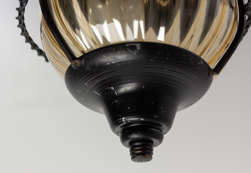 French Ceiling Lamp Iron and Colored Glass Pendant Lustre, 1960s for ...