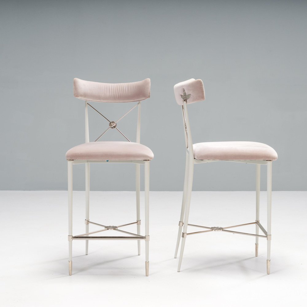 Set of Grey Velvet Rider Counter Stools by Jonathan Adler, 2010s for ...