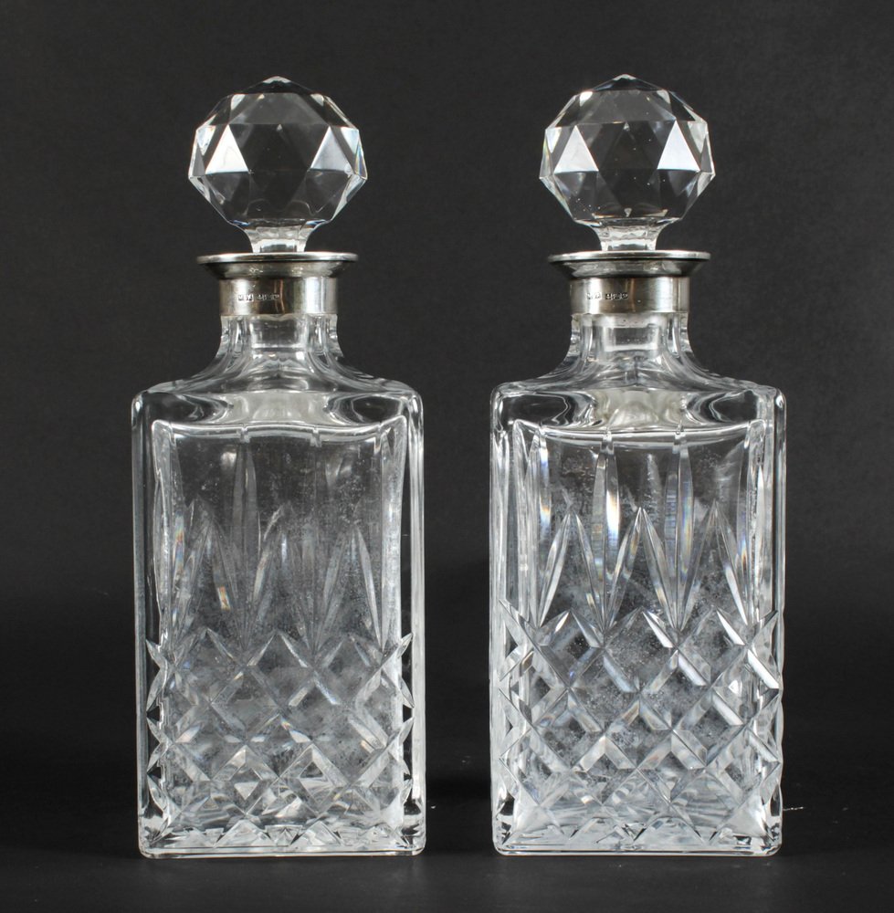 20th Century Cut Crystal Glass Liqueur Decanters, Birmingham, 1978, Set ...