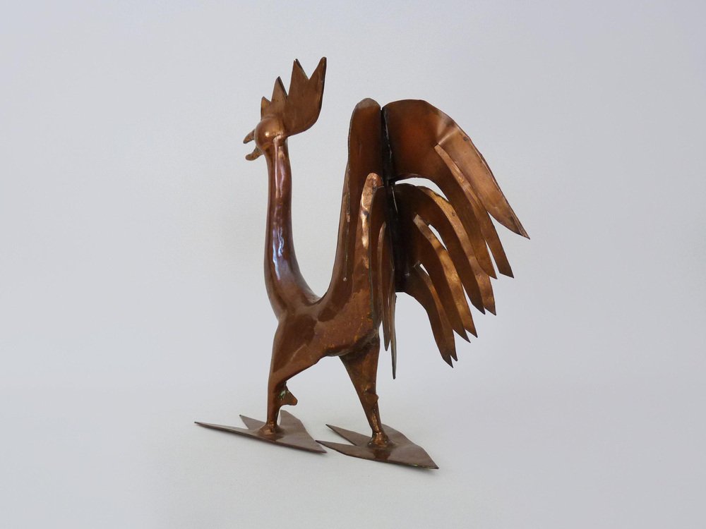 Brutalist Copper Rooster Sculpture in Michel Anasse Style, 1950s for ...