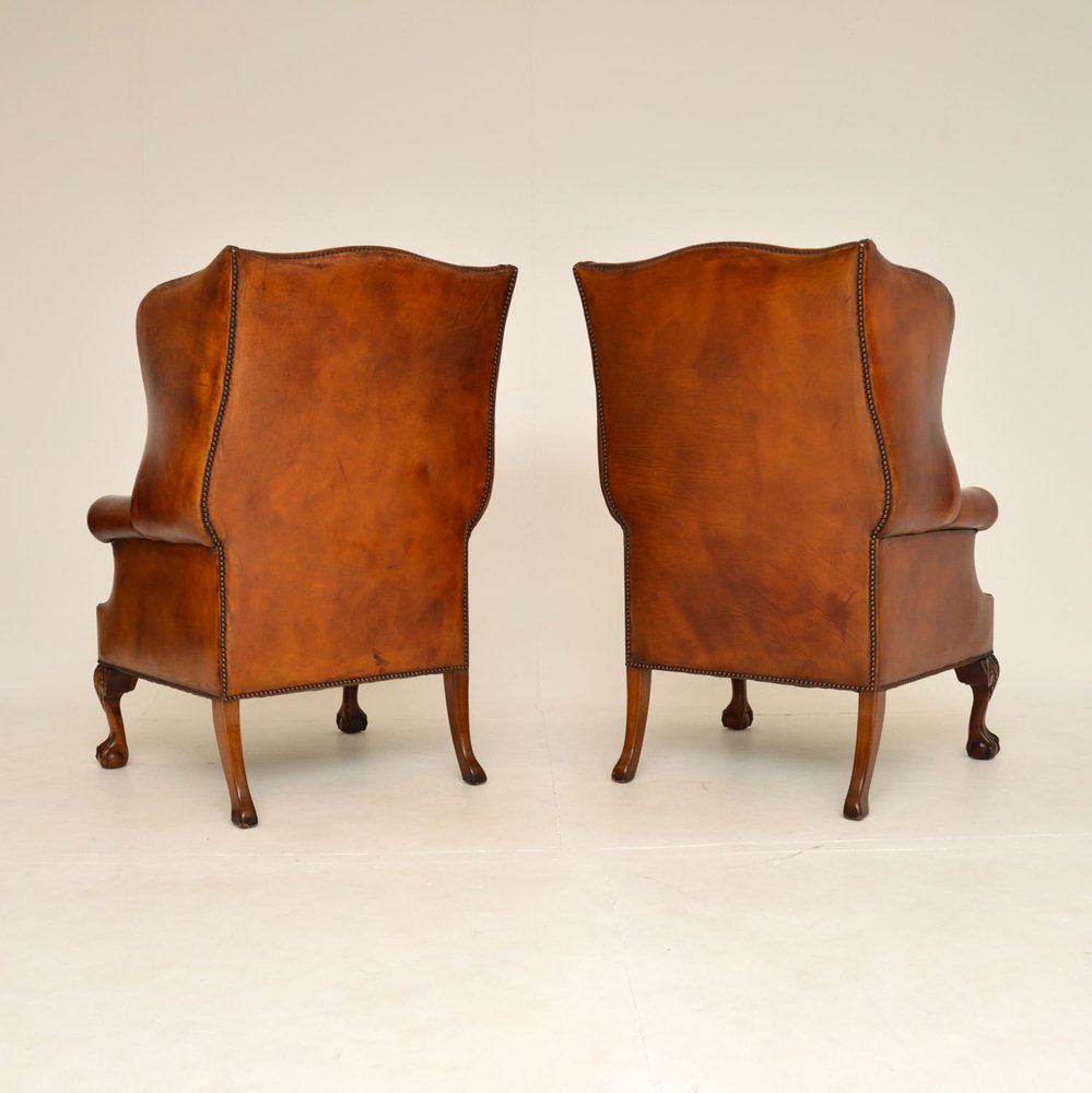Georgian Leather Wing Back Armchairs, 1950s, Set of 2 for sale at Pamono