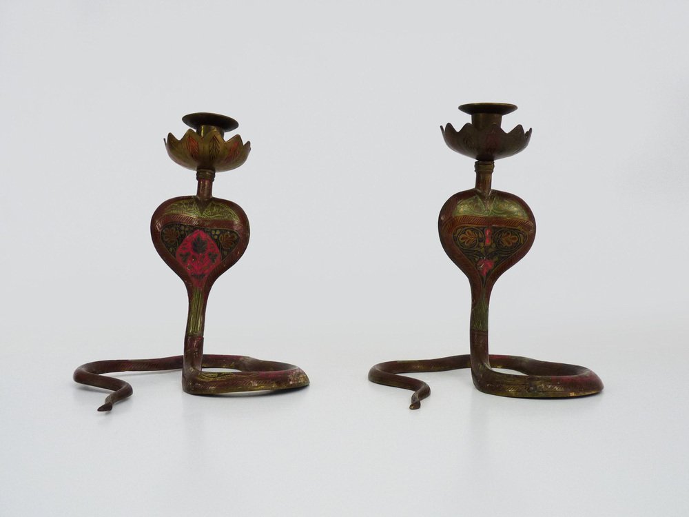 Bronze Cobra Candlesticks with Engraving, 1950s, Set of 2 for sale at ...