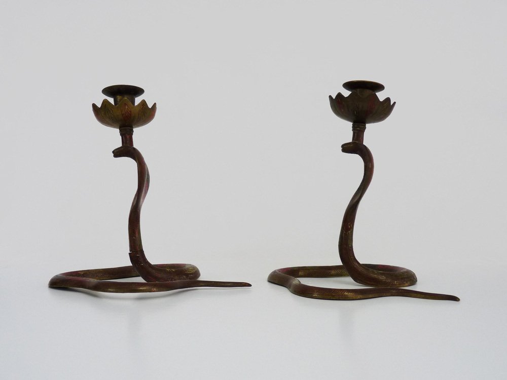 Bronze Cobra Candlesticks with Engraving, 1950s, Set of 2 for sale at ...