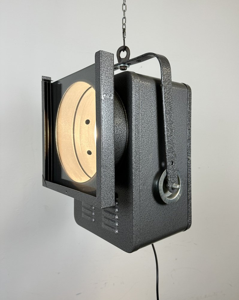 Vintage Grey Theatre Spotlight with Glass Cover, 1980s for sale at Pamono