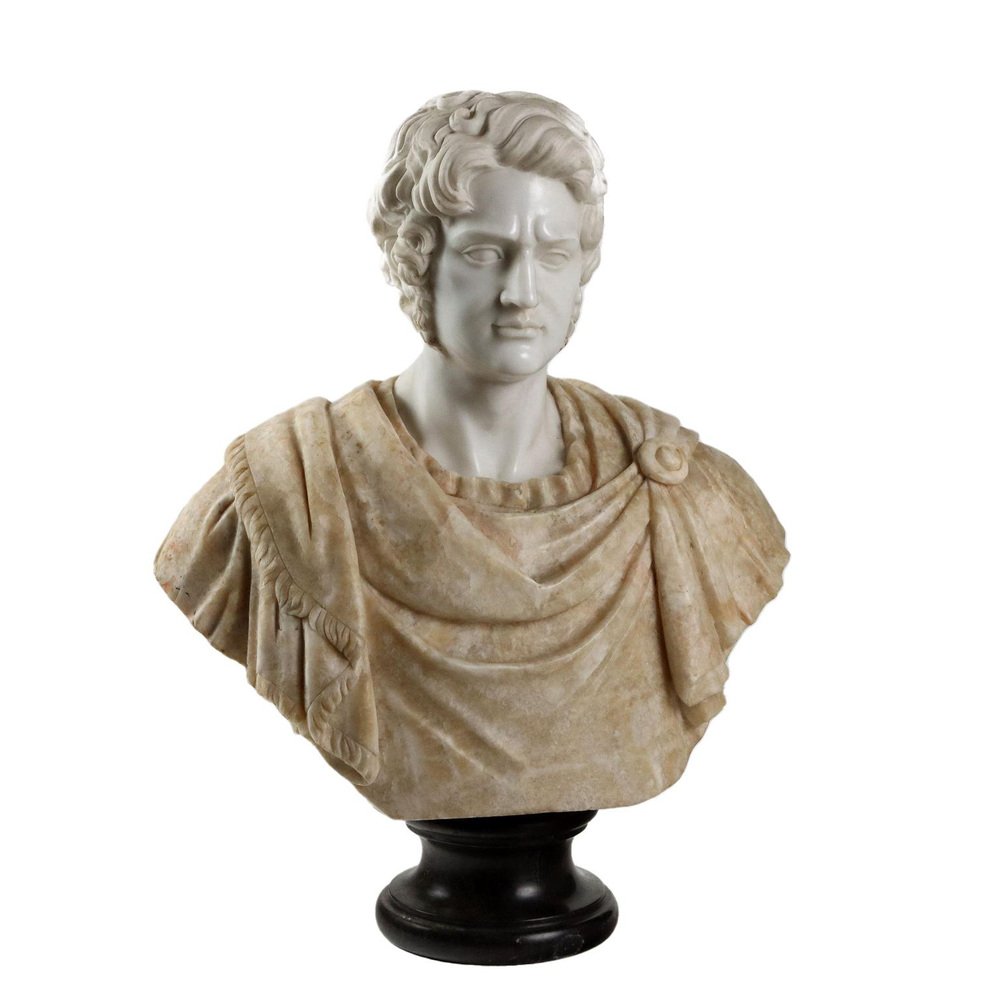 Roman Emperor Bust in White Marble and Flowery Alabaster for sale at Pamono