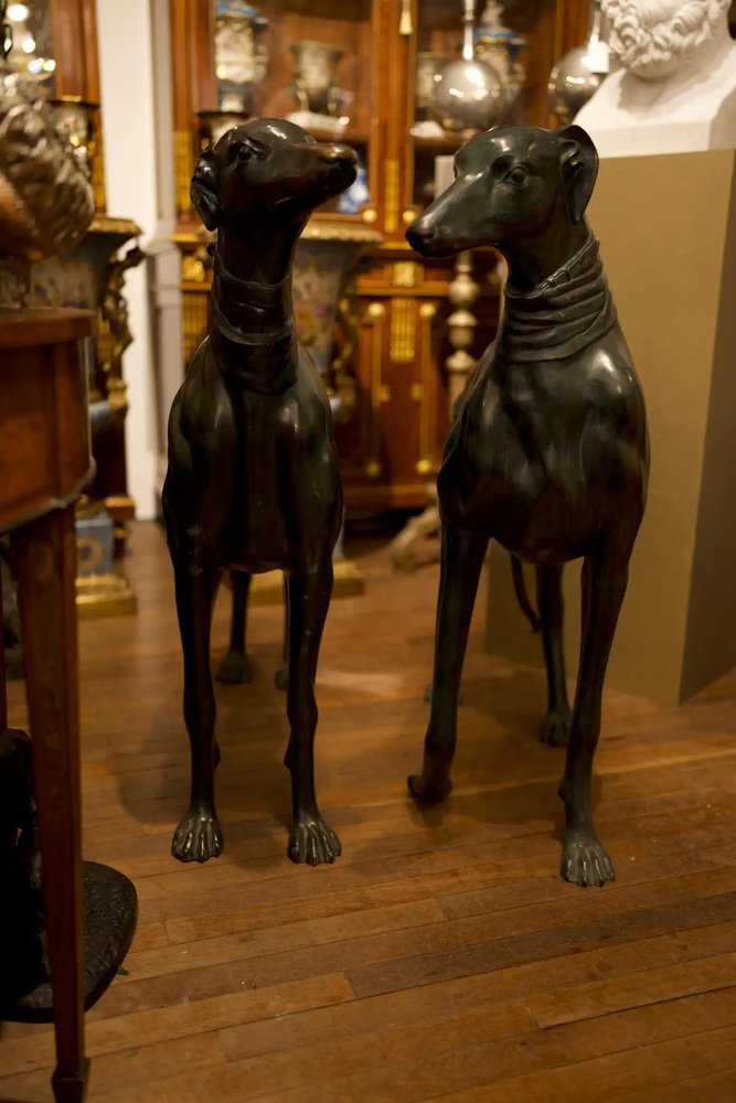 Life-Size Art Deco Greyhound Sculptures in Bronze, Set of 2 for sale at ...