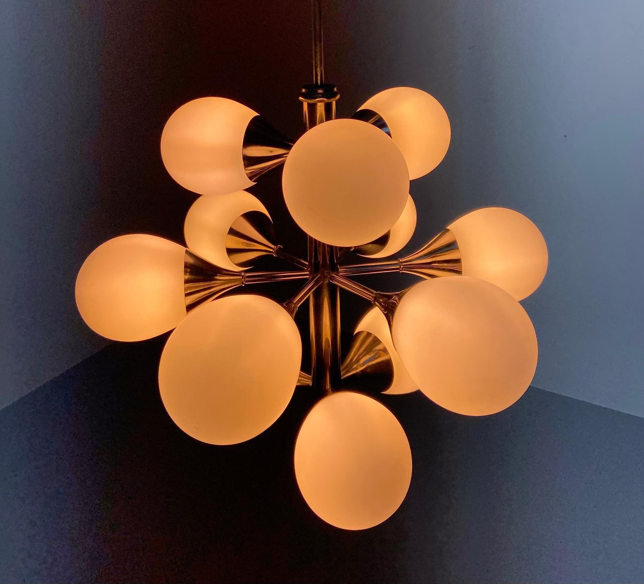 Metal Sputnik Light with 12 White Opaline Teardrops from Kaiser Idell ...
