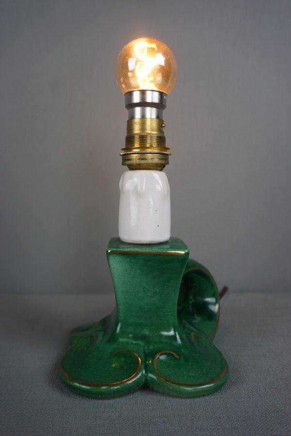 Vintage French Green Ceramic Lamp with Golden Accents for sale at Pamono