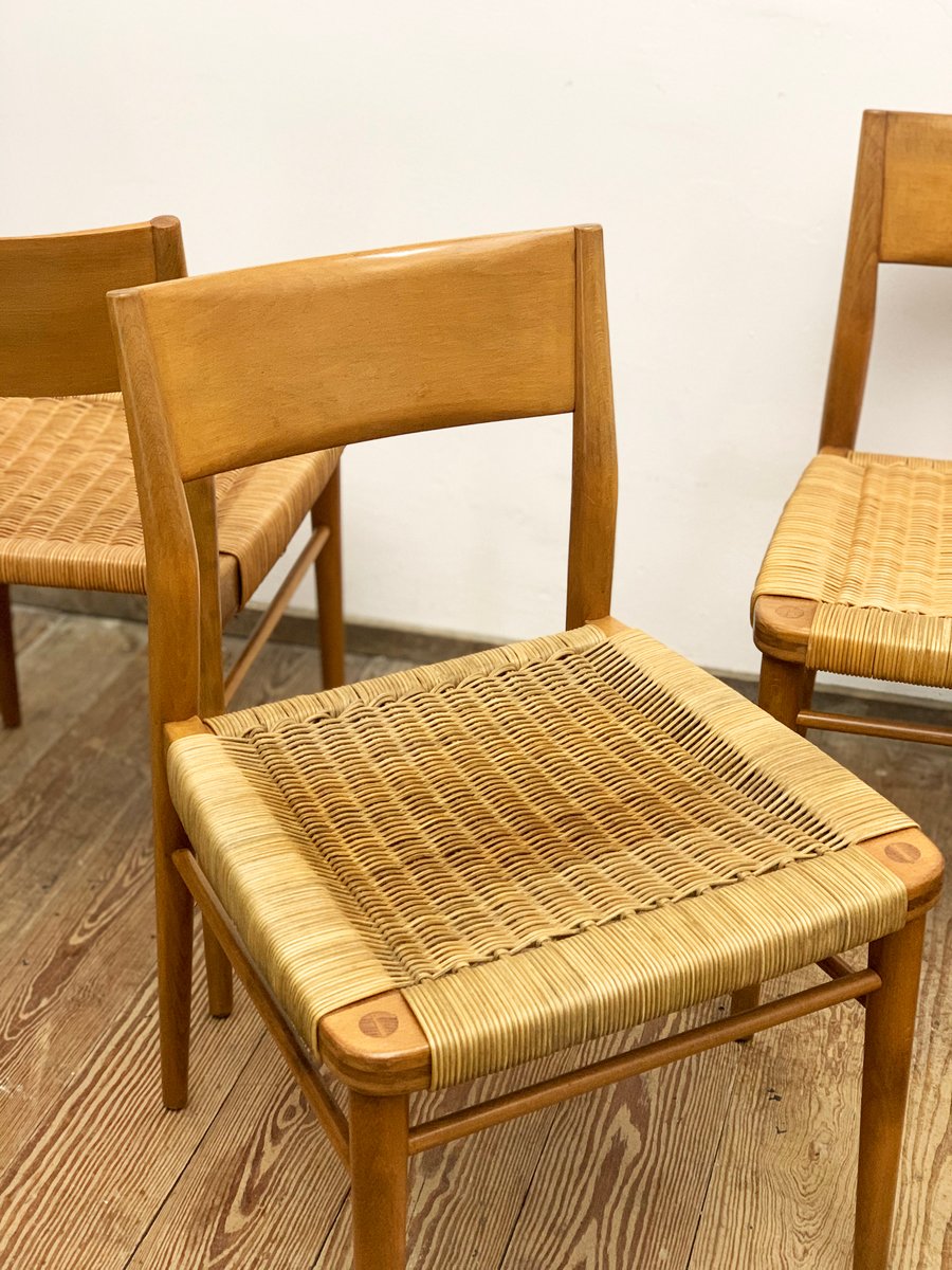 Mid-Century German Dining Chairs in Teak and Rattan Mesh by Georg ...
