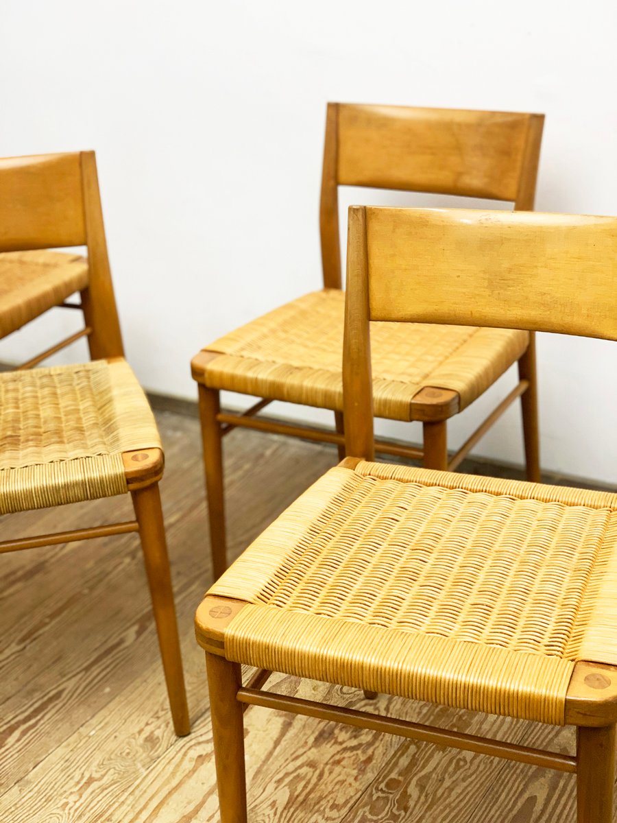 Mid-Century German Dining Chairs in Teak and Rattan Mesh by Georg ...
