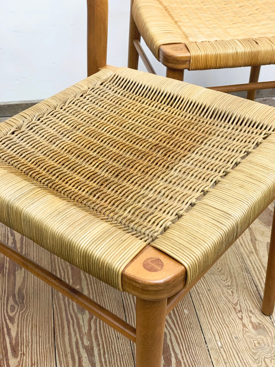 Mid-Century German Dining Chairs in Teak and Rattan Mesh by Georg ...