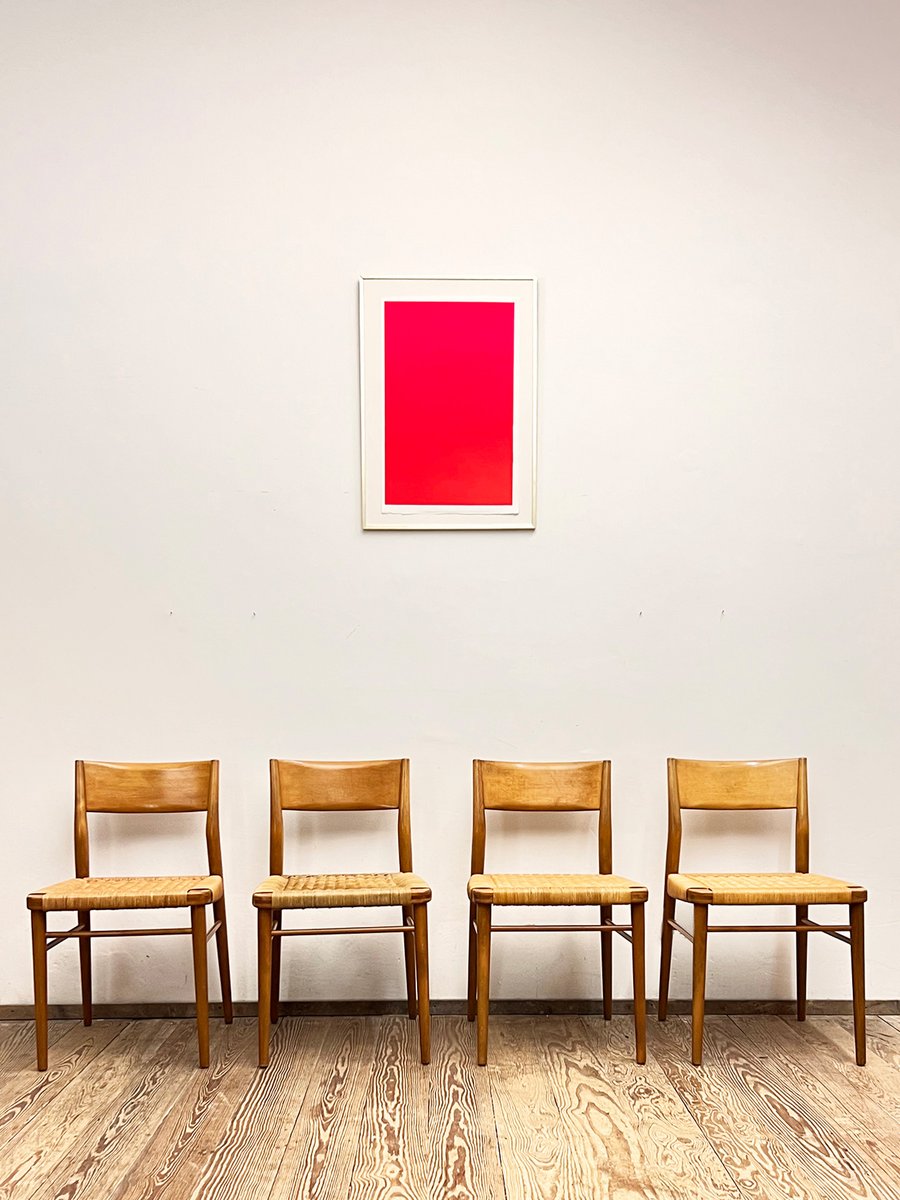 Mid-Century German Dining Chairs in Teak and Rattan Mesh by Georg ...