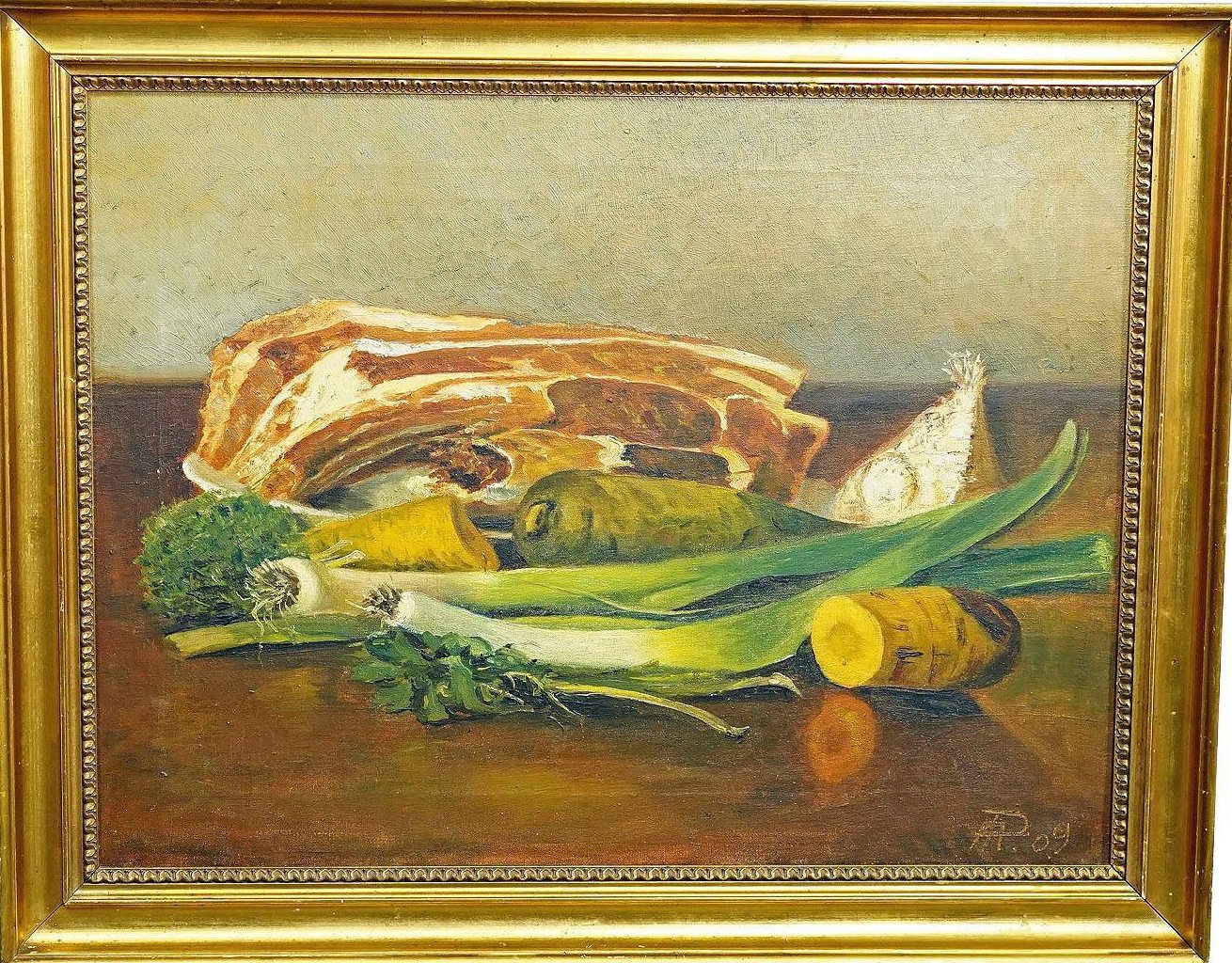 German Artist, Still Life with Meat and Vegetables, Oil on Canvas, 1909 ...