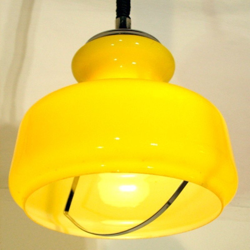 Vintage Italian Yellow Glass Ceiling Lamp, 1960s for sale at Pamono
