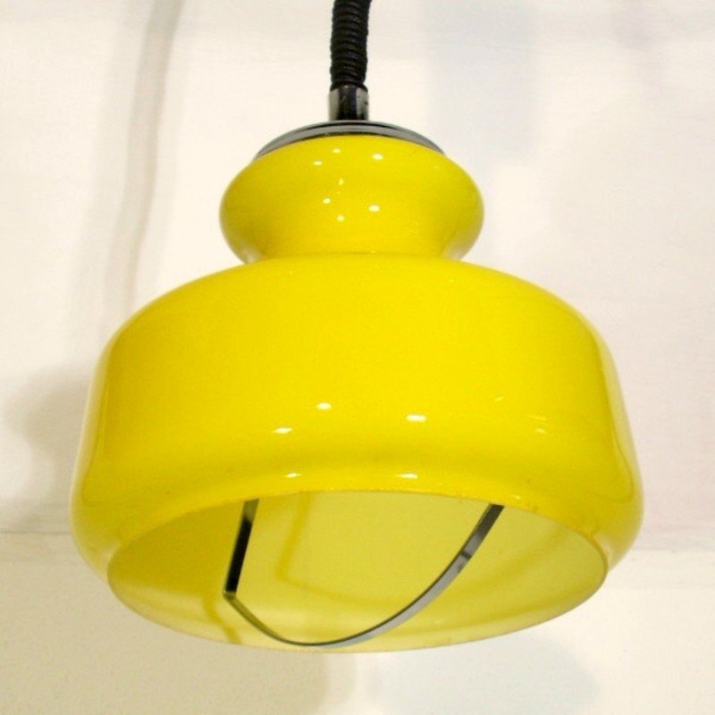 Vintage Italian Yellow Glass Ceiling Lamp, 1960s for sale at Pamono