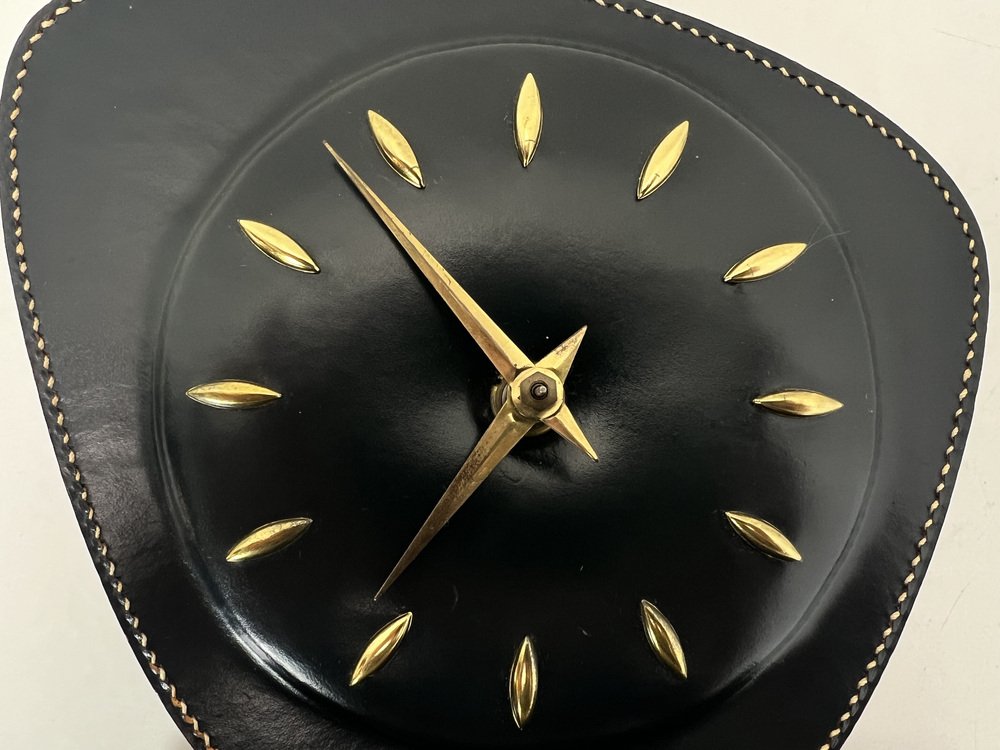 Leather Table Clock attributed to Jacques Adnet, 1950s for sale at Pamono