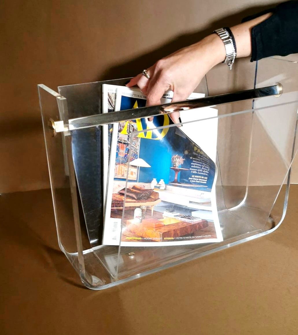 Italian Space Age Style Clear Acrylic Glass Magazine Rack, 1970s for ...