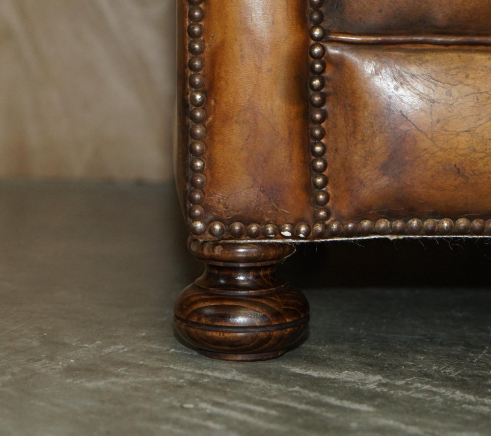 Vintage English Chesterfield Sofa in Hand-Dyed Cigar Brown Leather ...